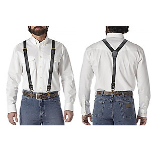 MUNION Leather Mens Suspenders Heavy Duty Y Design Adjustable with 4 Metal Snap Hooks Vintage Mens Suspenders Braces Big and Tall Groomsmen Gift for Wedding, Black