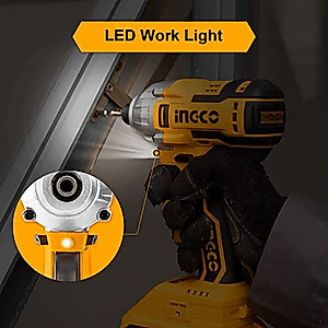 INGCO 20V Cordless Impact Driver Set, 1/4 Inch Brushless Impact Driver with 2pcs Batteries 1pc Hour Fast Charger 3pcs Sockets 1pc Bag CIRLI2002A