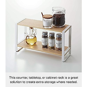 Yamazaki Home Tosca Kitchen Rack - Counter Storage Shelf Organizer - Steel + Wood