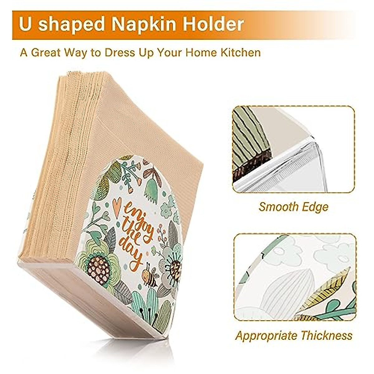 Napkin Holder, Clear Acrylic Paper Napkin Holders Flowers and Bees Enjoying The Day Tissue Box Dispenser Stand Tabletop Space Saver Upright Napkin Towel Holders for Kitchen Restaurant Home Decor