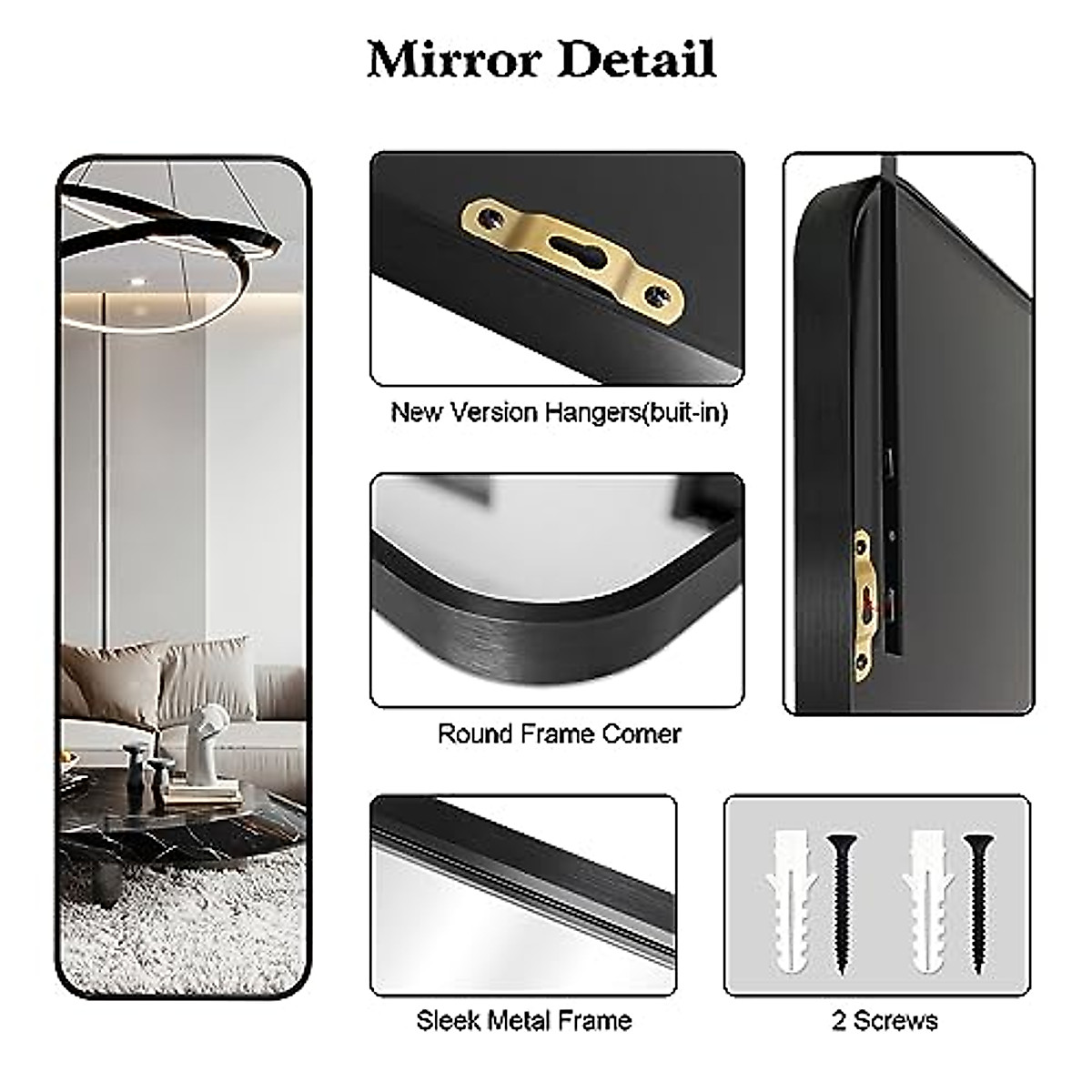 CTBRT 47x14 Inch Mirror Full Body Length Mirror Over The Door Hanging Mirror 47"x14" Wall Mounted Aluminum Alloy Frame Dressing Make-up Mirror for Entryway Bedroom Bathroom Living Room Black
