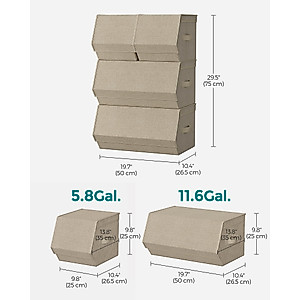 SONGMICS Set of 4 Stackable Storage Bins with Magnetic Closures, Fabric Storage Boxes with Lids, Storage Containers in Wardrobe Closet, Clothes Organizers, Sand Beige URLB022Y02