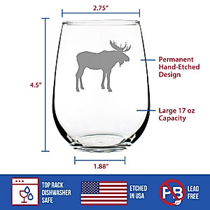 Moose Silhouette - Stemless Wine Glass - Cabin Themed Gifts or Rustic Decor - Large 17 Ounce