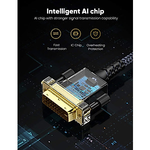 Capshi HDMI A to DVI Adapter Cable 6FT, High-Speed Gold-Plated Plug and Play Bi-Directional Nylon Braid 1080p, DVI to HDMI Adapter for Televison/Monitor/Video Card/Graphics Card