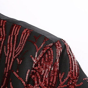 Cloudstyle Mens 2-Piece Suit Casual 1 Button Slim Fit Prom Suit Stylish Sequin Dinner Tux Black - Red