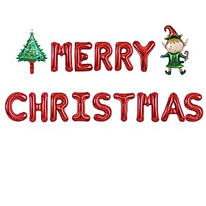 SUBOOCA Merry Christmas With Christmas Tree Clown Balloons, Red Aluminum Foil Christmas Party Sign, Xmas/Xmas Eve Party Decorations Supplies Backdrops