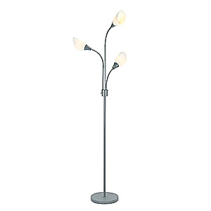 Catalina Lighting 70.25" Medusa 3-Light Floor Lamp with White Shades, Classic Silver