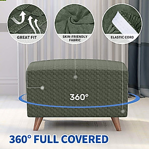 MAXIJIN Newest Jacquard Ottoman Slipcovers Folding Storage Stool Furniture Protector Cover Soft Thick Rectangle Foot Rest Slipcover with Elastic Bottom (Ottoman X-Large, Army Green)