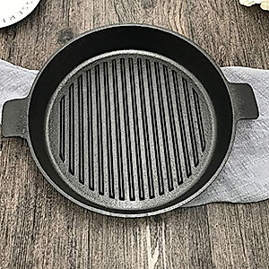 SDGH Thick Striped Cast Iron Frying Pans， Steak Grill Frying Pans Uncoated Non-Stick Grill Plate Cooking Roasting Pot
