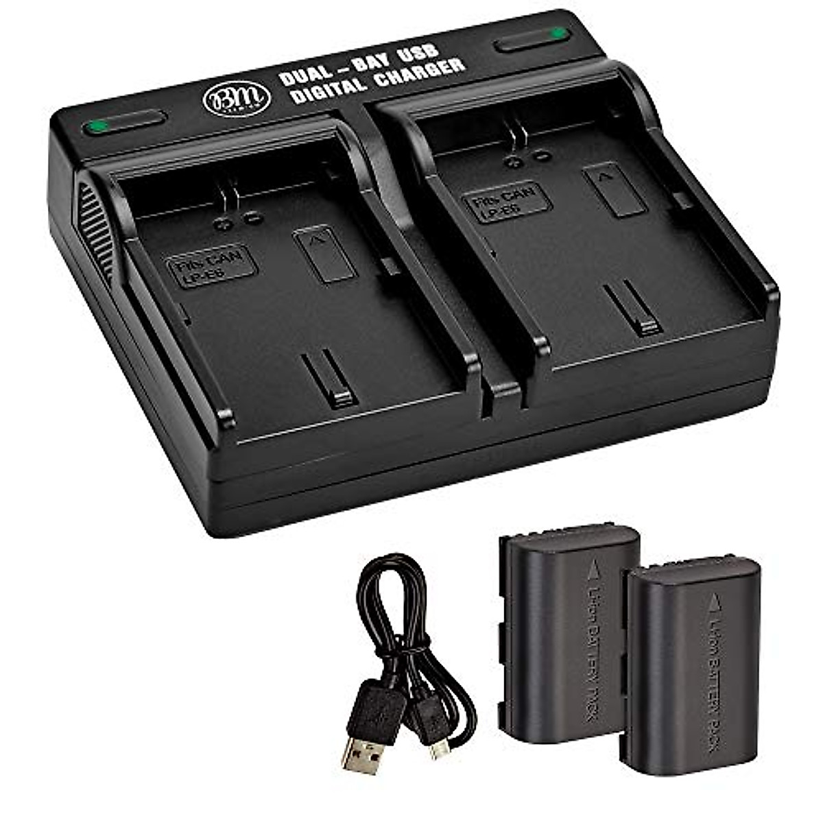 BM 2-Pack of LP-E6N Batteries and Dual Battery Charger for Canon EOS R, EOS R5, EOS 90D, EOS 60D, EOS 70D, EOS 80D, EOS 5D II, 5D III, 5D IV, EOS 6D, EOS 6D II, EOS 7D, EOS 7D II, XC10, XC15 Cameras