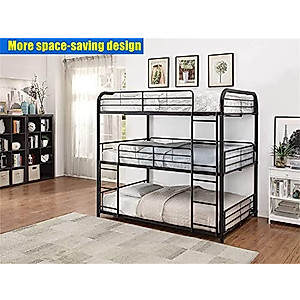 CPARTS Stronger & Upgraded Version Metal Industrial Style Triple Bunk Bed Full, Thickened More Stable Safer Steel Full Over Full Over Full Size Triple Bunkbed Frame, Faster Assemble (Sandy Black)