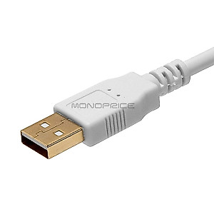 Monoprice USB Type-A to USB Type-B 2.0 Cable - Gold Plated, 28/24AWG, 3 Feet, White