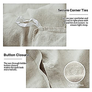 Simple&Opulence 100% Linen Duvet Cover Set with Washed-French Flax-3 Pieces Solid Color Basic Style Bedding Set-Breathable Soft Comforter Cover with 2 Pillowshams(King,Linen)