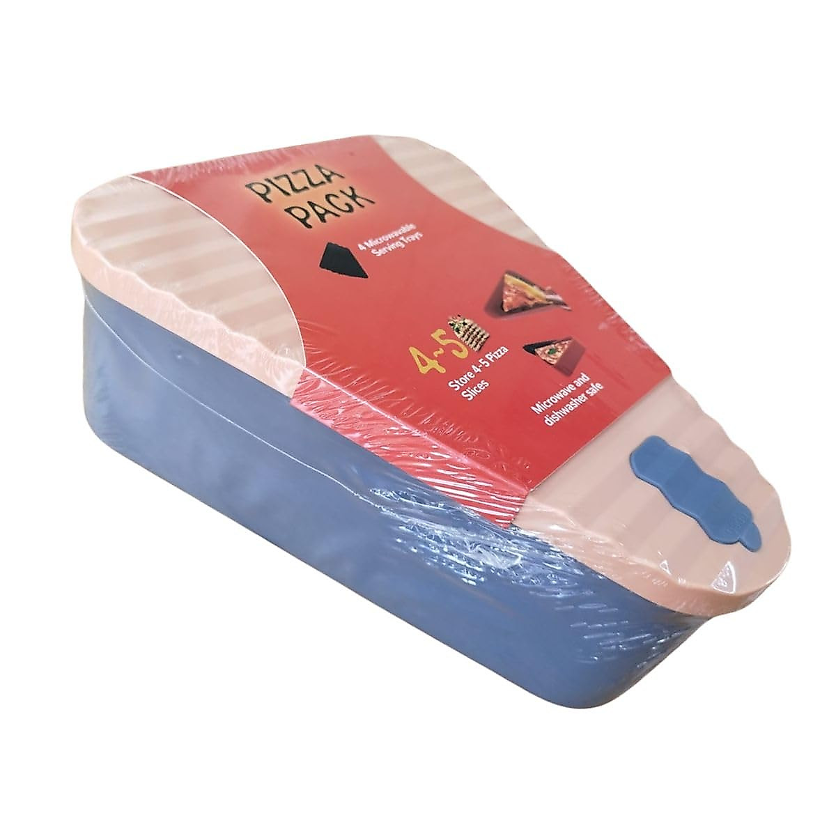 Pizza Storage Container (Big Size), Reusable Pizza and Food Silicone Storage Container, with 4 trays – Useful, Stackable Microwaveable Slice Box. Triangle shape. BPA Free (Colour Blue and Pink)