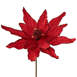 Wesail Christmas Tree Picks, Xmas Stem Red Poinsettia Flowers for Holiday Decorations, Buffalo Check Pattern Ornament for Xmas Tree Topper Decor, 4pcs per Pack