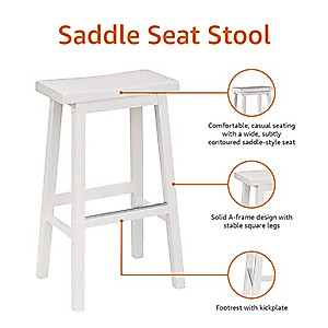 Amazon Basics Solid Wood Saddle-Seat Kitchen Counter Barstool, 29-Inch Height, White - Set of 2