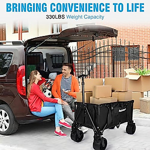 Sainlogic Collapsible Foldable Wagon, 120L Capacity Shopping Cart with Brake, Portable Folding Wagon with Big All-Terrain Wheels