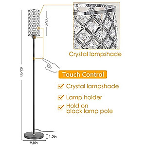 Assemer Touch Crystal Floor Lamp,Modern Sliver Standing Lamps with 3 CCT LED Bulb,Tall Pole Accent Lighting for Living Room,Girl Bedroom,Home Decor,Office
