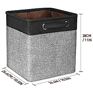 Fabric Cube Storage Bins 10.5" x 10.5" x 11", Clothes Storage Basket with Handle for Cube Organizer, Shelf, Closet, Nursery, Office, Laundry Room (Set of 6, Dark Grey)