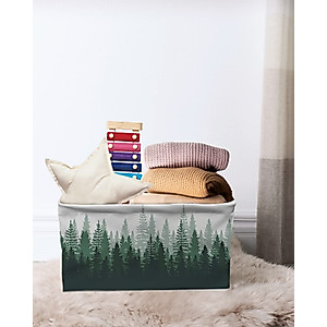 Large Storage Baskets Bins 2 Pack Green Ombre Collapsible Storage Box Laundry Organizer for Closet Shelf Nursery Kids Bedroom Primeval Forest Modern Abstract Art Aesthetics