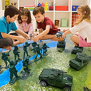 23 Pack Die-cast Military Vehicles Sets,6 Pack Assorted Alloy Metal Army Models Car Toys,16 Pack Soldier Army Men,1 Playmat,Mini Army Toy Tank,Panzer,Anti-Air Vehicle,Helicopter Playset for Kids Boys