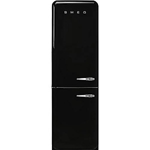 Smeg FAB32 50's Retro Style Aesthetic Bottom Freezer Refrigerator with 11.17 Cu Total Capacity, Multiflow Cooling System, Adjustable Glass Shelves 24-Inches, Black Left Hand Hinge