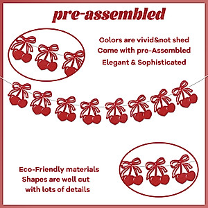 Cherry Banner - Cherry Fruit Hanging Decor, Cherry Theme Home Decor Banner Decoration for Christmas, Birthday, Bachelorette, Bridal Shower, Wedding Party Decorations Red Glitter