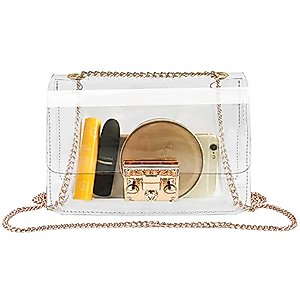 N/C Clear Crossbody Purse Bag, Shoulder Handbag pouch Stadium/Concert Venues Approved Clear Bag for Women (GO) Gold