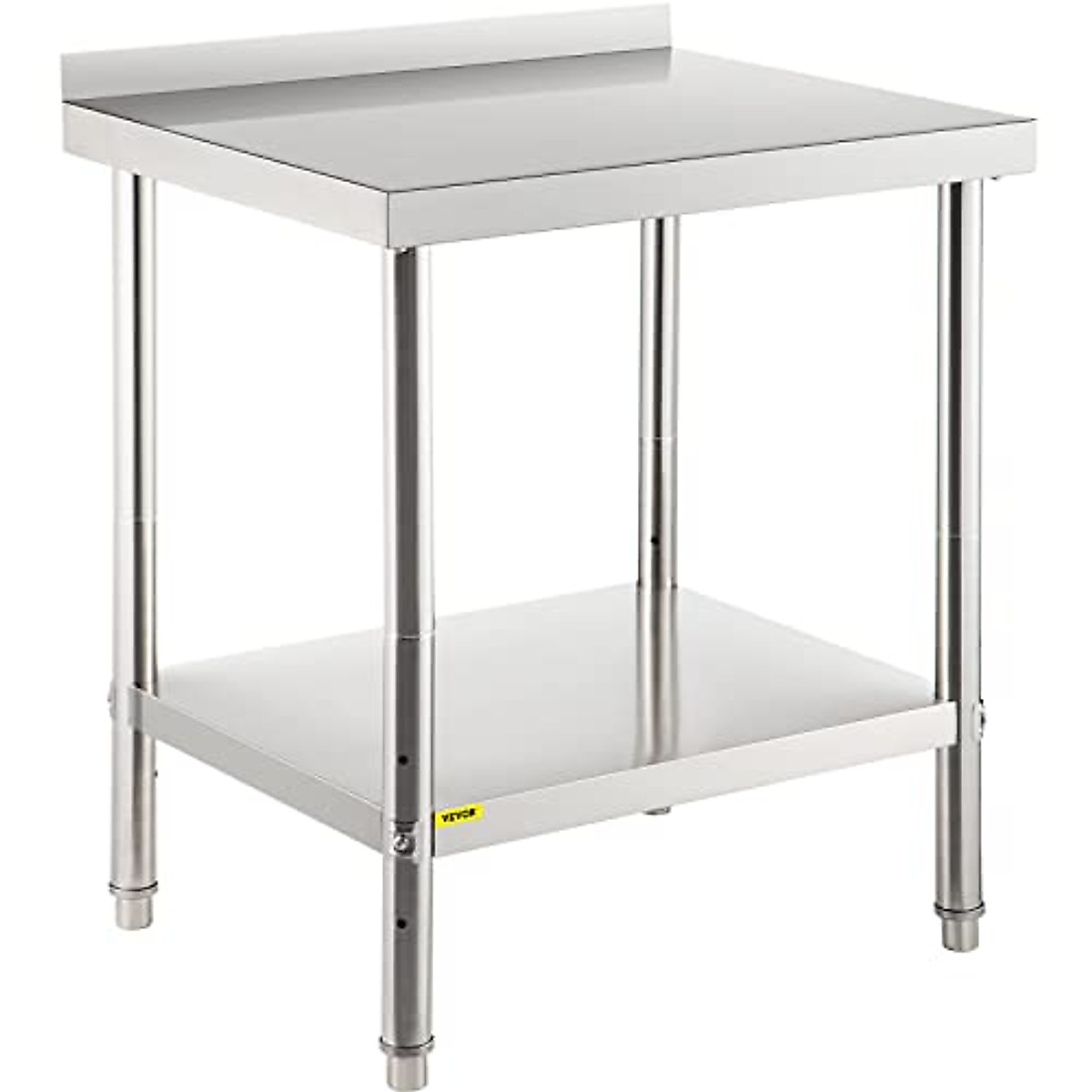 VEVOR Stainless Steel Prep Table, 30 x 24 x 35 Inch, 440lbs Load Capacity Metal Worktable with Backsplash and Adjustable Undershelf, Commercial Workstation for Kitchen Restaurant