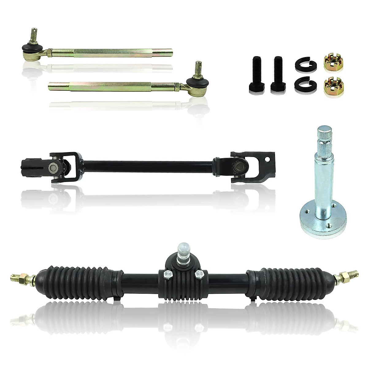 FLYPIG 445mm Steering Wheel Parts Assembly Kit 110cc Go Kart Adjustable Shaft Gear Rack Pinion Tie Rod Rack Steering Wheel Parts Assembly For 110cc Quad Parts