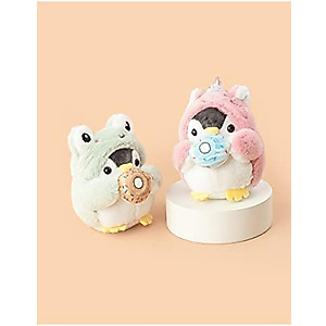 Tarieson Womens Cute Cosplay Donut Penguin Plush Pendant Keychains Keyring Gift Pendant Handbag Tote Girls Purse Backpack Decoration Accessories -Frog
