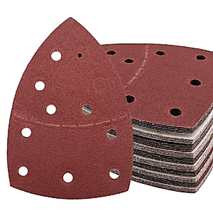 50 PCS Mouse Detail Sander Sandpaper, 120 Grit Palm Sander Sandpaper 11 Holes Hook and Loop Sander Pads Triangular Sanding Sheets Abrasive Sanding Paper for Mouse Sander