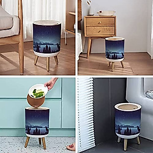 Small Trash Can with Lid for Bathroom Kitchen Office Diaper mountains landscape flat Night nature scenery fir trees hills horizon Bedroom Garbage Trash Bin Dog Proof Waste Basket Cute Decorative