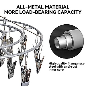 Funamily 2 Pack Underwear Drying Rack, Laundry Hanger for Sock with 48 Clips,Round Heavy Duty Stainless Steel Socks Dryer Hanger for Hanging Herbs. (Blue/Grey)