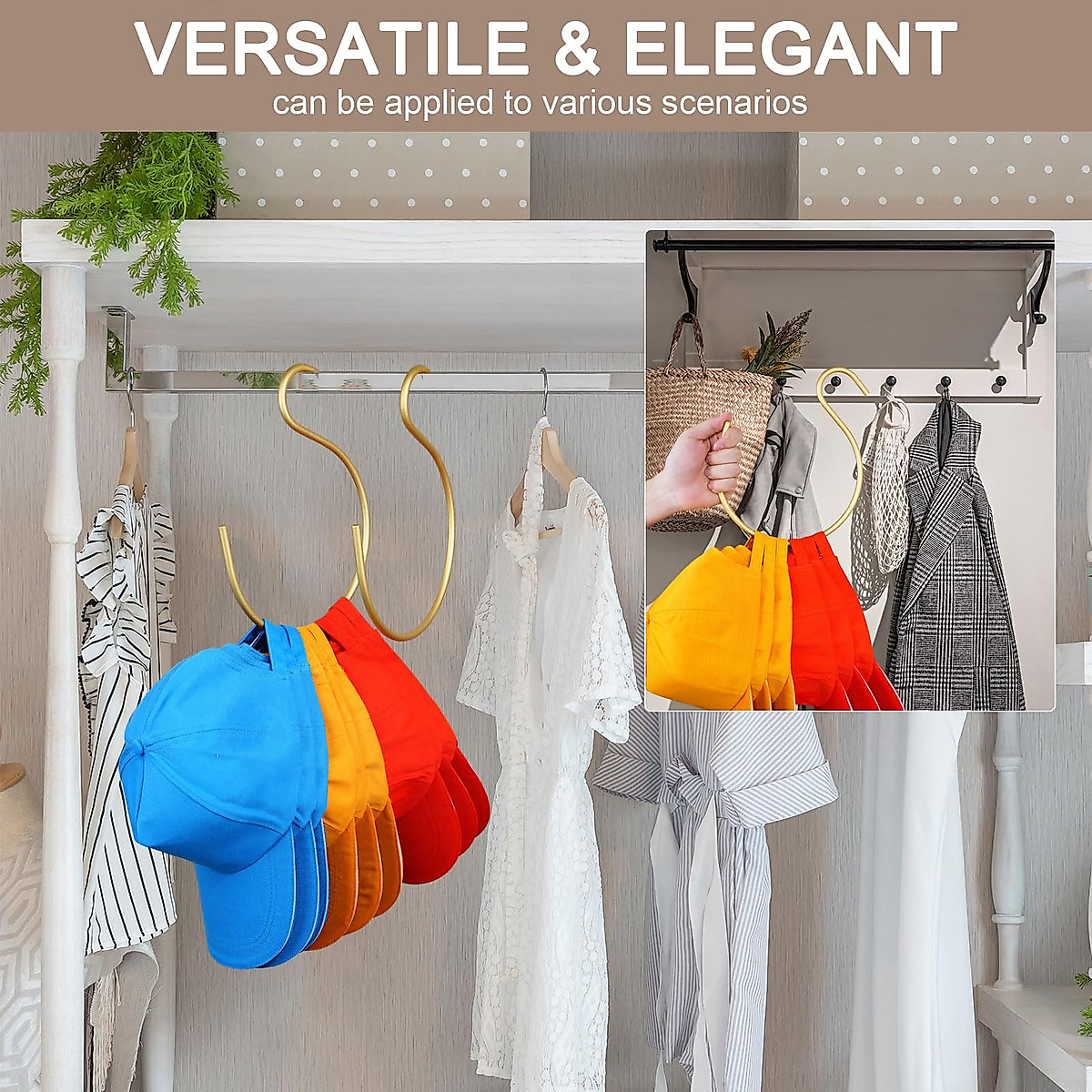 DeTii 2pcs Premium Cap-Rack, Hat-Hangers-for-Closet-Space-Saving, Sturdy-Cap-Organizer, Space Aluminium Simplistic-Hat-Organizer-Holder, Large-Capacity-20-Hats-Storage-Hat-Rack (L)