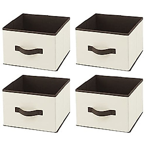mDesign Fabric Bin for Cube Organizer - Foldable Cloth Storage Cube - Collapsible Closet Storage Organizer - Folding Storage Bin for Clothes and More - Jane Collection - 4 Pack - Cream/Espresso Brown