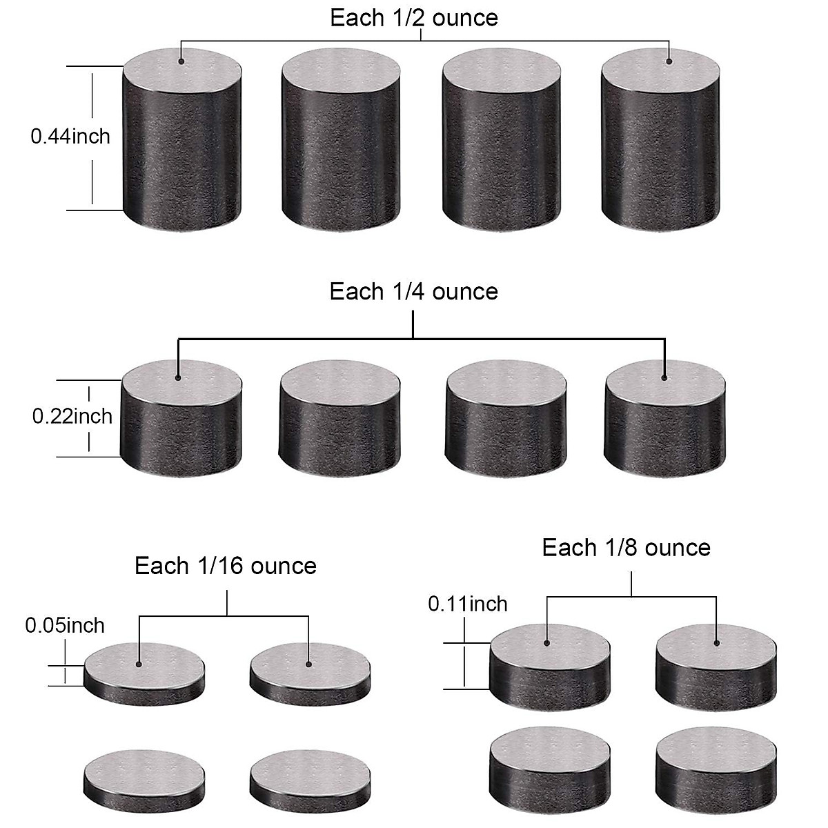 Tungsten Weights 3.75 Ounce 3/8 Inch Incremental Cylinders Car Incremental Weights 16 Pieces Compatible with Pinewood Car Derby Weights, 4 Sizes
