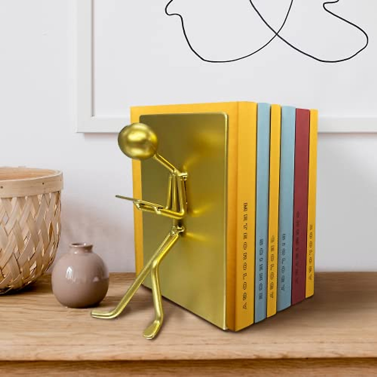 Ottimo Heavy Duty Metal Unique Office Desk Bookends for use as Bookshelf Decor, Home, Office or Kitchen Shelves. Unique, Cute and Decorative Book Stopper to Hold Books, Great Gift Idea (Gold)