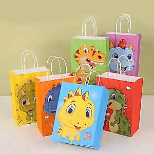 AHYCS Dinosaur Party Bags - 24Pcs Dinosaur Party Favor Bags, Candy Treat Bag for Dinosaur Party, Goody Gift Bags with Handle, Great for Party Decorations and Dinosaur Theme Birthday Party
