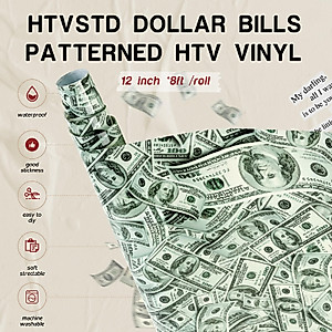 HTVSTD Heat Transfer Vinyl Roll - Hundred Dollars Patterned HTV Vinyl Heat Transfer Vinyl HTV Money Patterned Iron On Vinyl for T-Shirts Heat Transfer Vinyl for Fabrics (12inches*5ft)