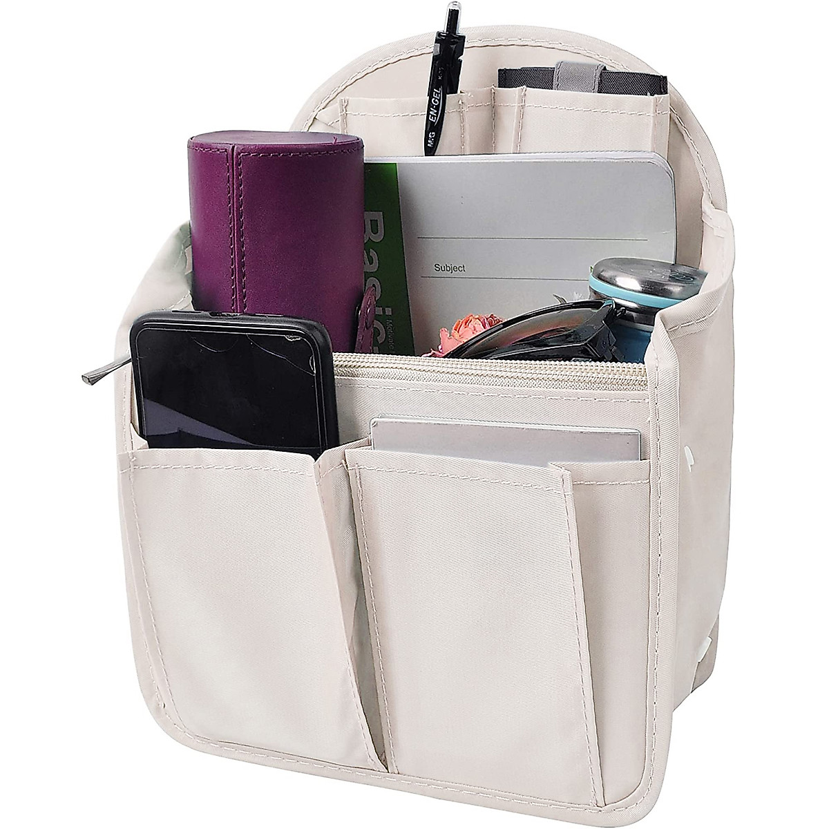 Vercord Backpack Organizer Insert Liner Hanging Travel Bag in Bag with Many Pockets Beige Medium