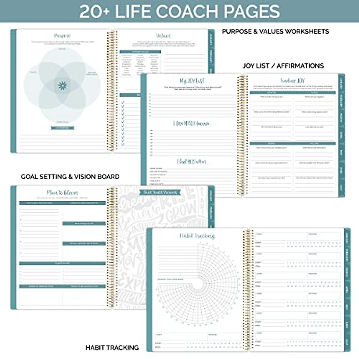 bloom daily planners All in One Ultimate Monthly & Weekly Undated Calendar Planner, Notebook, Sketch Book, Grid Pages, Coloring Book and More! 9" x 11" - Interchangeable Cover
