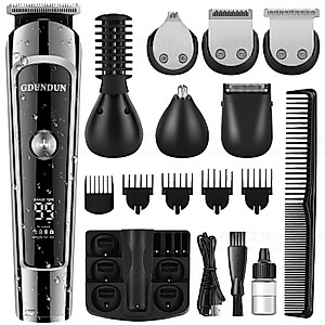 GDUNDUN Grooming Kit for Men, Cordless IPX7 Waterproof Beard Hair Nose and Body Electric Trimmer for Men, All-in-1 Trimmer for Men with USB Charging LED Power Display, Gift for Men Husband Father