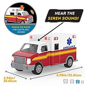 Driven by Battat – Micro Ambulance – Toy Truck with Lights and Sound – Rescue Trucks and Toys for Kids Aged 3 and Up, WH1126Z