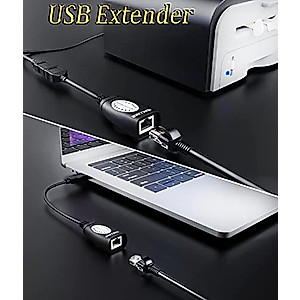 USB Extender Over RJ45 Cat 6/5/5e Adapter, RJ45 Ethernet Splitter to USB Extension UP to 50m/164ft, Compatible with Computers, Mobile Phones, Mice, Keyboards, U Disks, Printers, Cameras