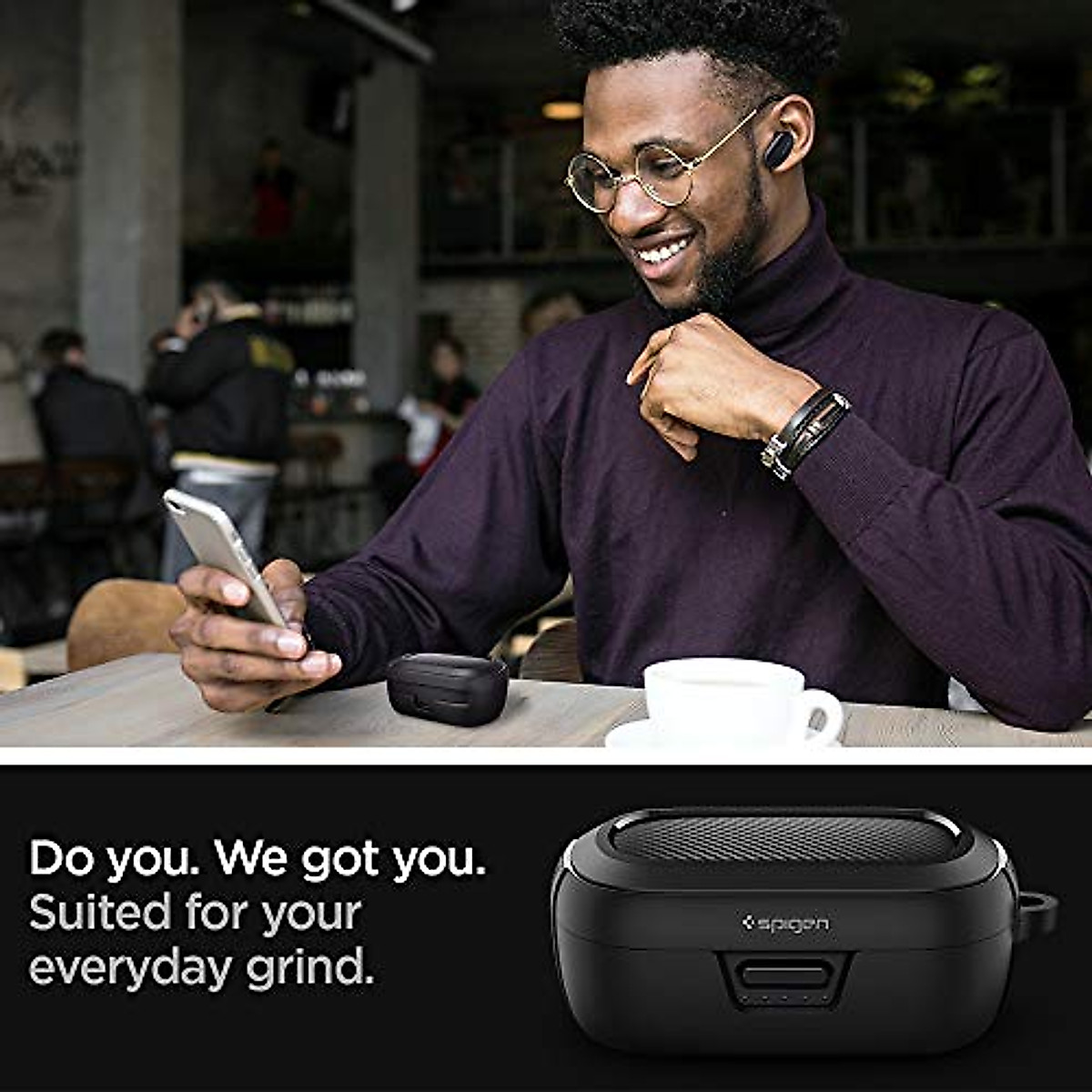 Spigen Rugged Armor Designed for Bose QuietComfort Earbuds Case Cover (2020) - Matte Black