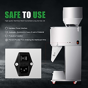 JAYGOVAN 10-999g Particle Filling Machine Automatic Filler Machine Stainless Steel Weighing Filling Machine with Foot Pedal 8 Speed Adjustable Powder Filler Particle Dispenser for Tea Seeds Grains