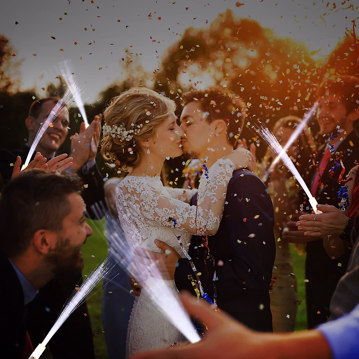 Fiber Optic Wand White Glow Sticks Long Light up Wedding Wand LED Magic Flashing Sparklers with 3 Light Modes for Wedding Bridal Shower Birthday Glow in the Dark Party Supplies, 14 Inch (18 Pieces)