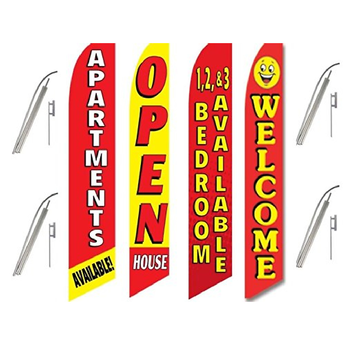 4 Swooper Flags & Pole Kits Apartment Rent Renting Open House Welcome Bedroom