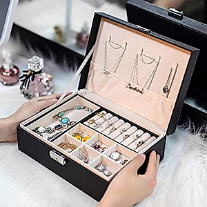 ZZYINH AN207 Exquisite Jewelry Box Women Leather Packaging Necklace Rings Bracelet Storage Organizer Display Gift Boxes Small Jewelry (Color : Black)